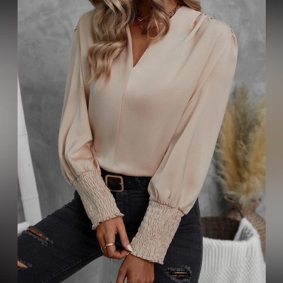 Tops | Luxe Puff Sleeve Shirred Cuff Top | Poshmark